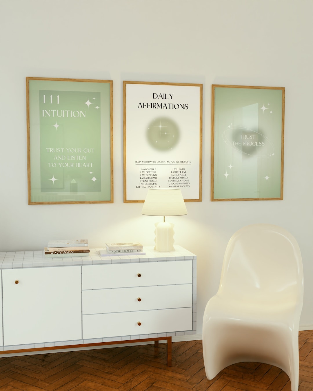 Green Angel Aura Poster, Set of 3 Affirmation Poster, Sage Green Wall ...