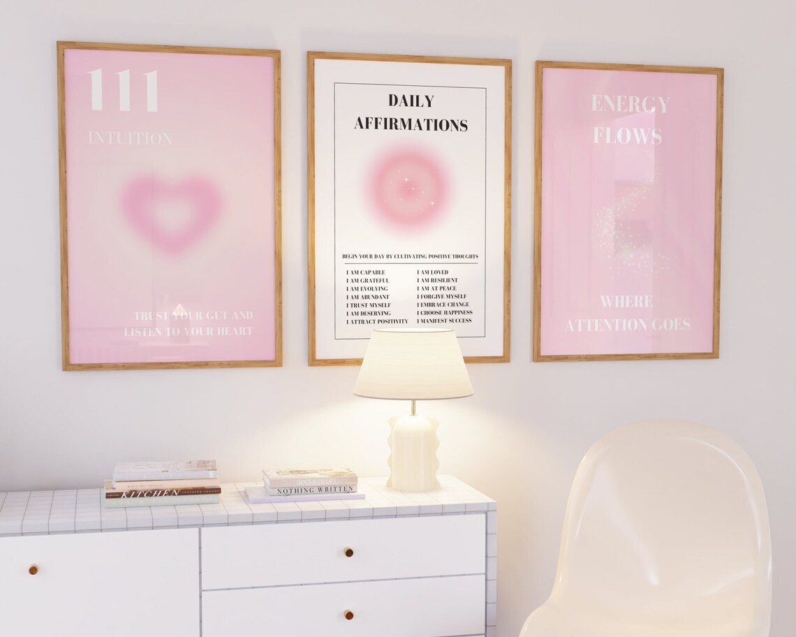 Pastel Pink Angel Aura Poster Set, Set of 3 Affirmation Poster ...