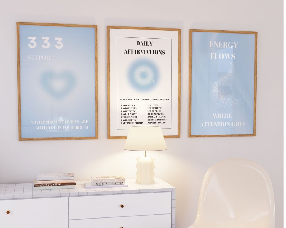 Blue Angel Number 333 Aura Poster Set, Set of 3 Affirmation Poster ...