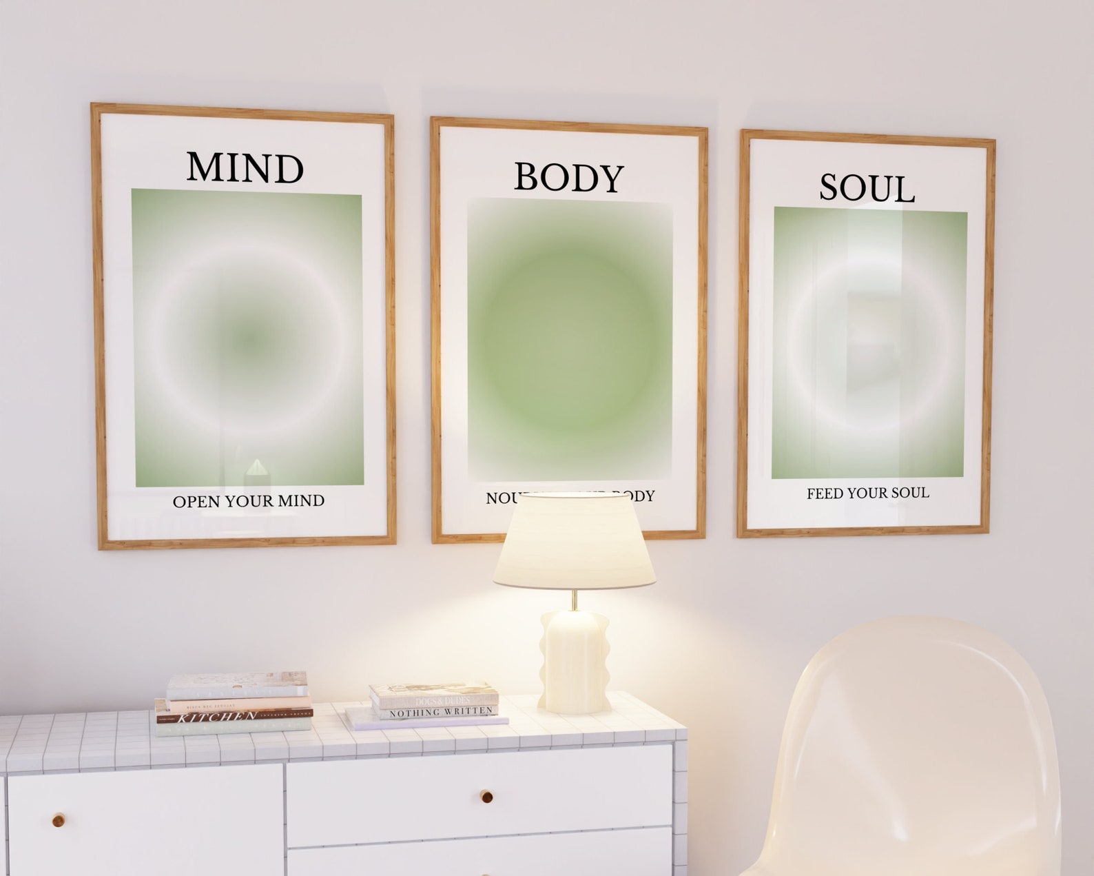 Sage Green Mind Body Soul Aura Poster, Set of 3 Affirmation Poster ...