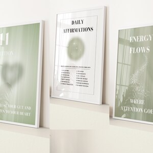 Green Angel Aura Poster, Set of 3 Affirmation Poster, Sage Green Wall ...