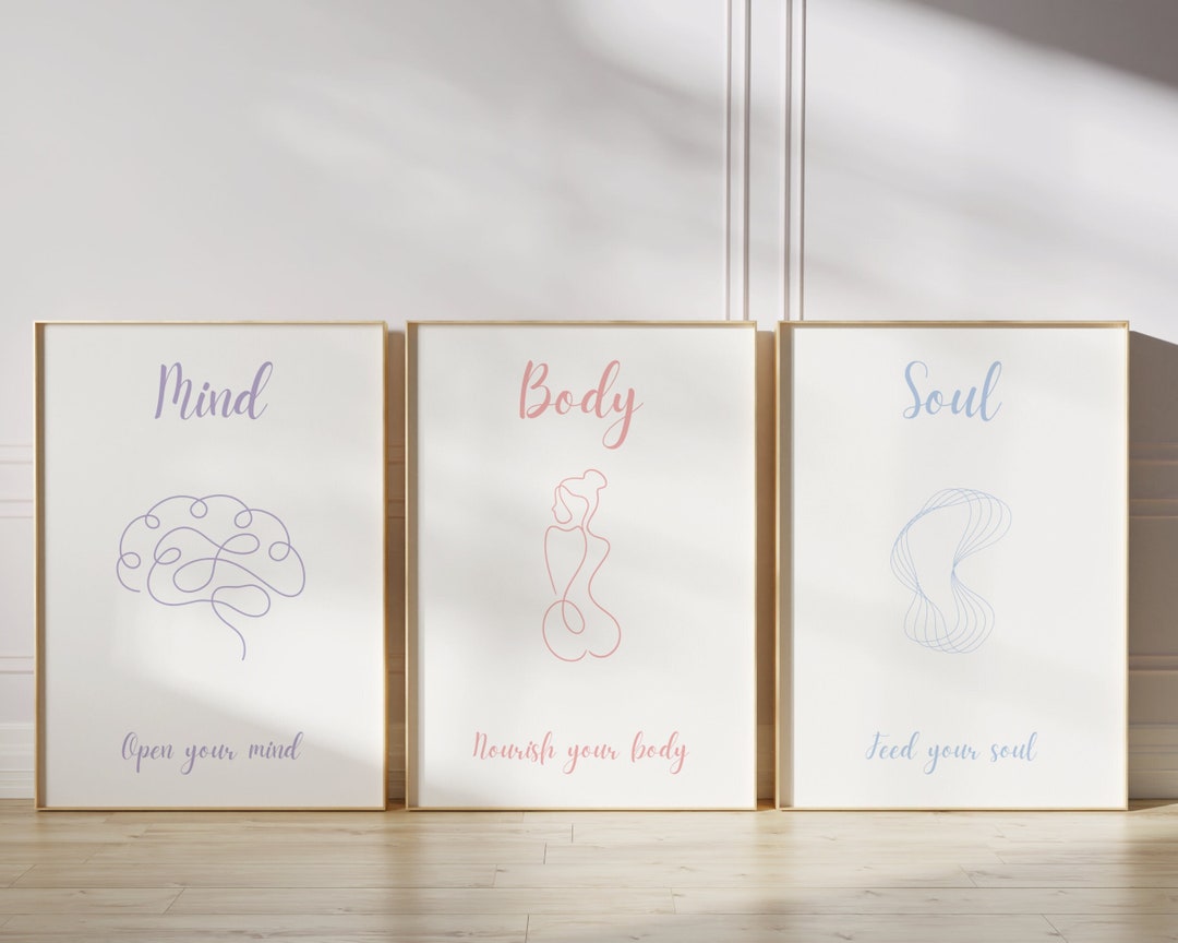 Colourful Mind Body Soul, Set of 3 Line Art Print, Trendy Spiritual ...