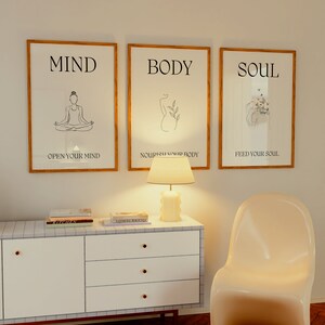 Mind Body Soul, Set of 3 Aura Poster, Living Room Poster, Positive ...