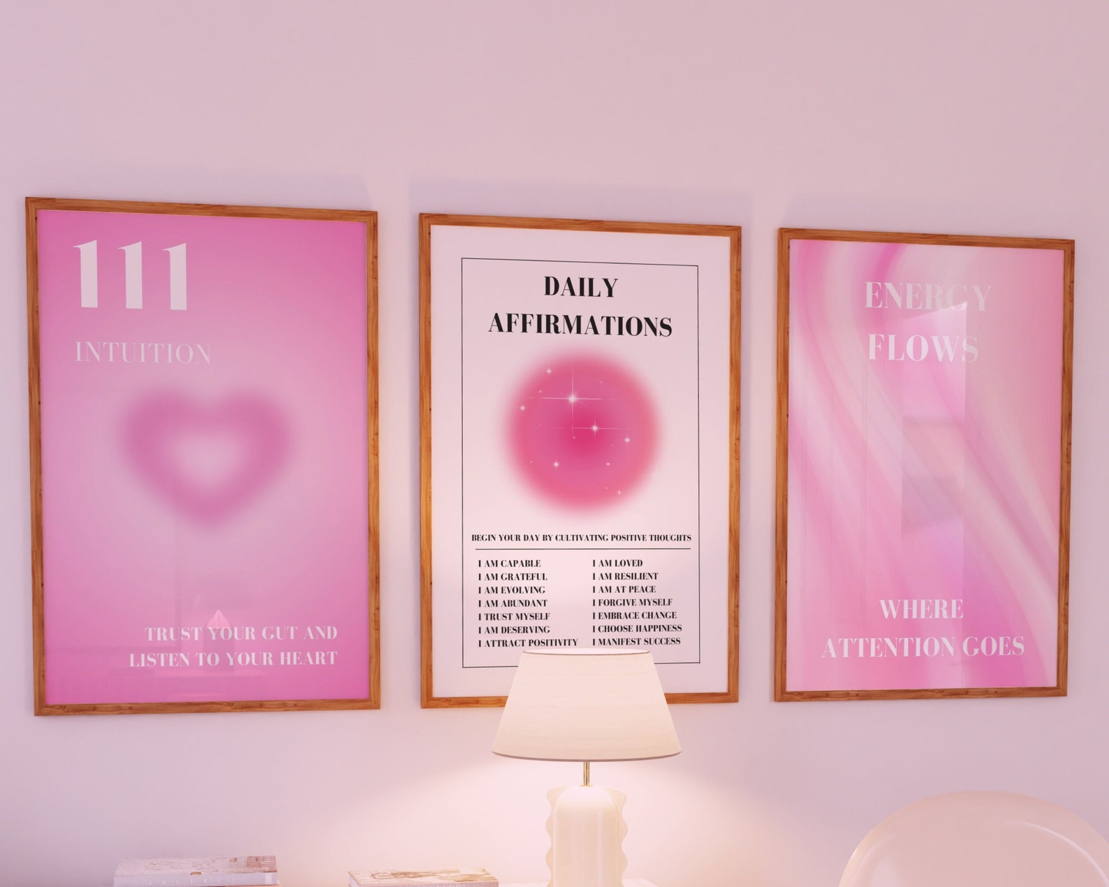 Pink Angel Aura Poster Set, Set of 3 Affirmation Poster, Spiritual Wall ...