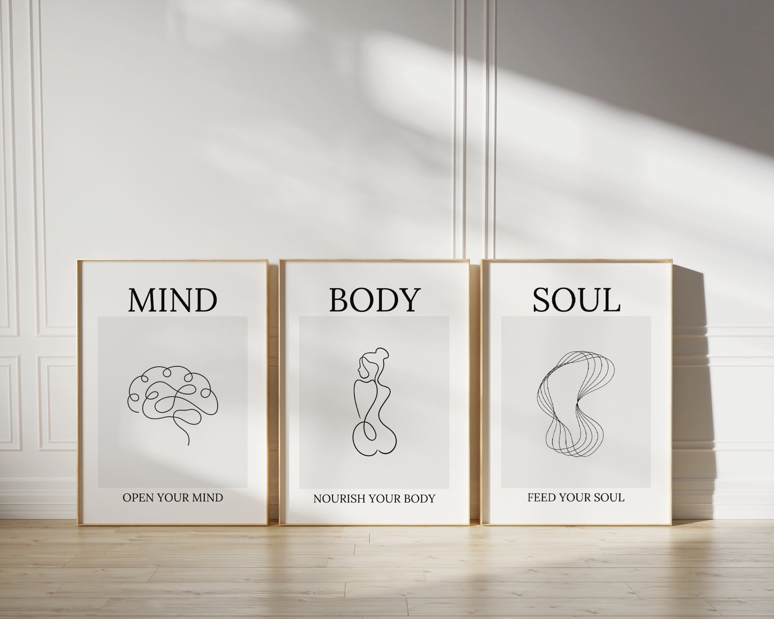 Mind Body Soul, Set of 3 Line Art Print, Trendy Spiritual Wall Art ...