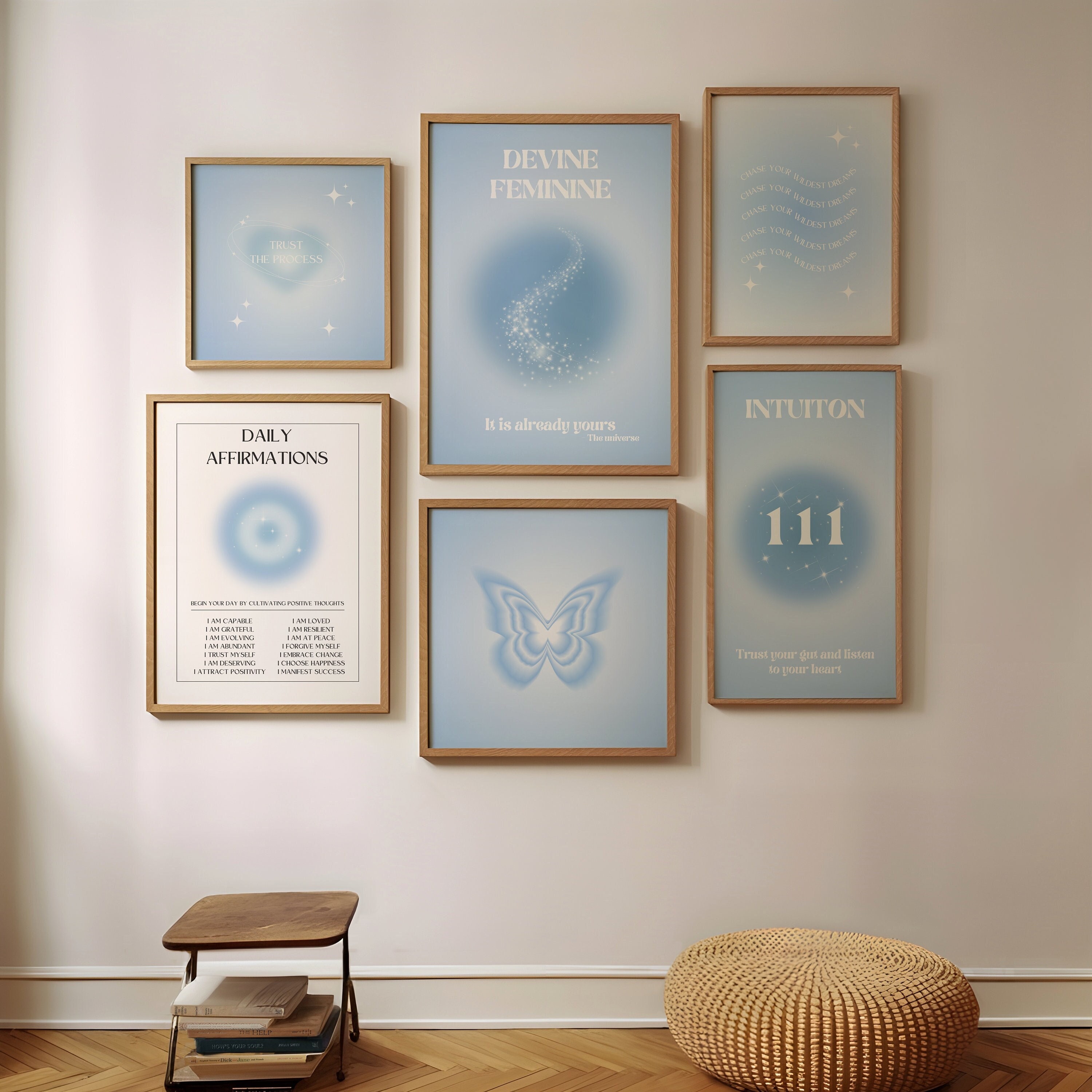 Set of 6 Prints, Blue Gallery Wall Art, Blue Angel Number Aura Poster ...