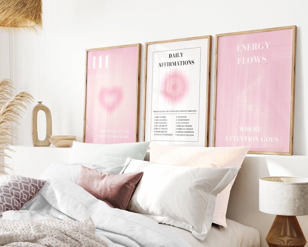 Pastel Pink Angel Aura Poster Set, Set of 3 Affirmation Poster ...