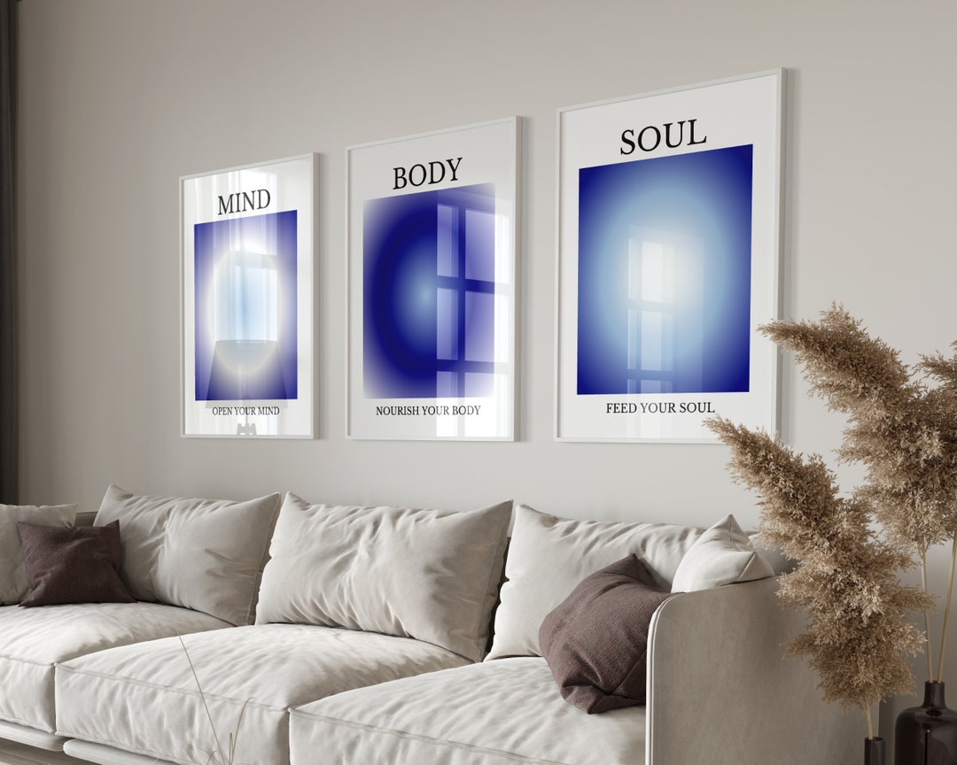 Mind Body Soul Poster, Blue Angel Aura Poster Set, Set of 3 Affirmation ...