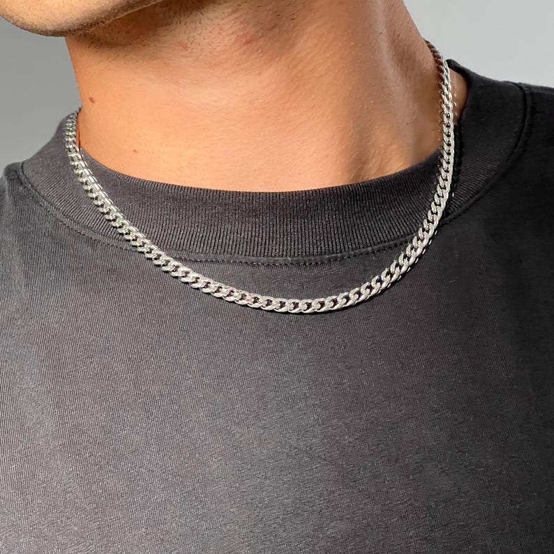 Silver Cuban Miami Curb Link Chain Necklace 5mm Thick, 18”-24 ...