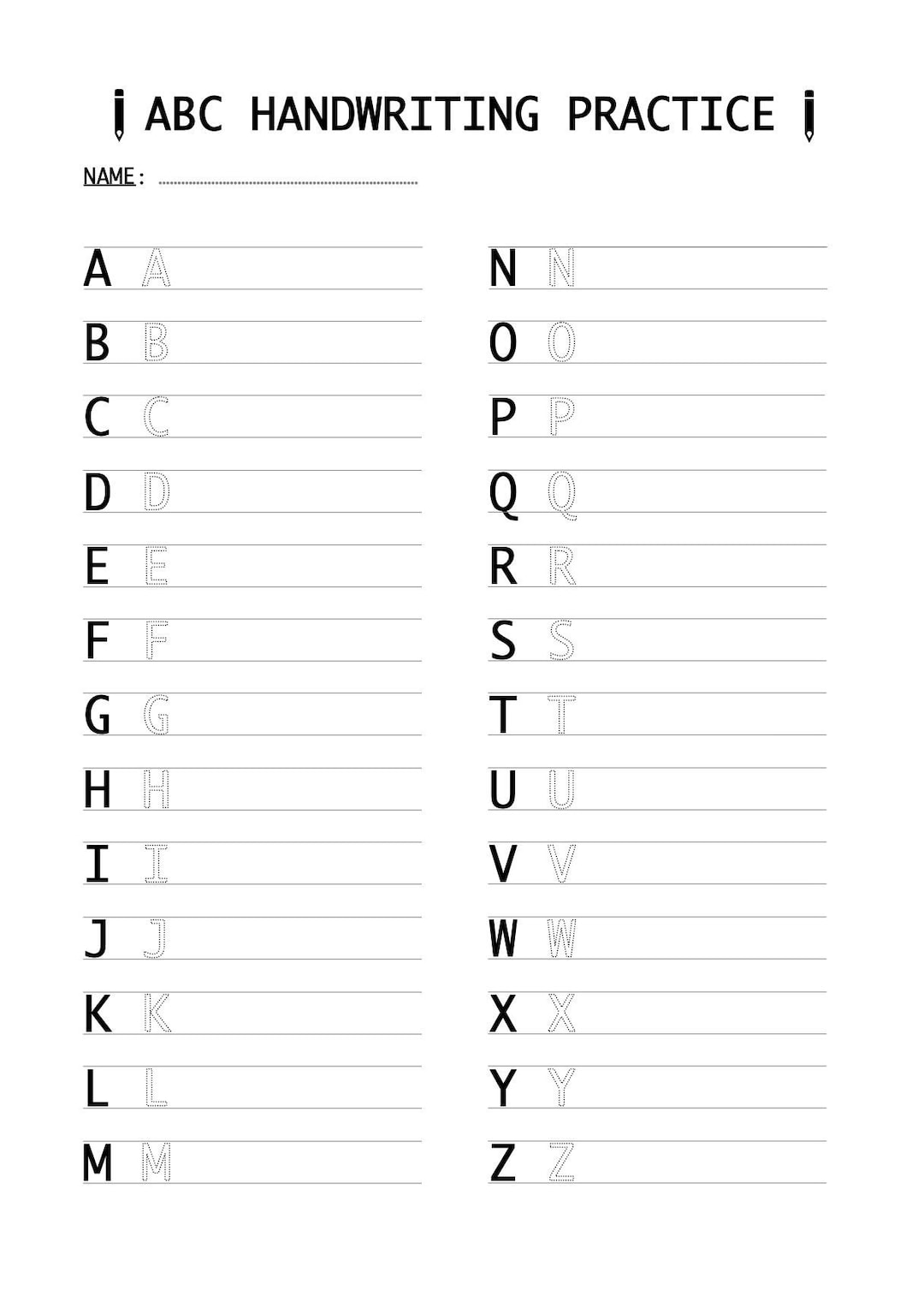 Handwriting Practice Sheet for Kids - Etsy