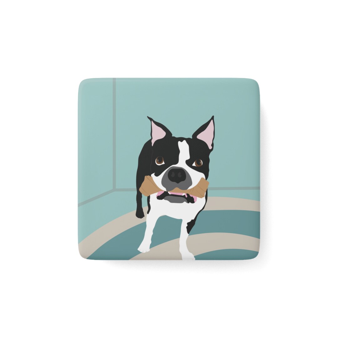 Boston Terrier With Bone - Porcelain Magnet, Boston Terrier Art, Dog ...