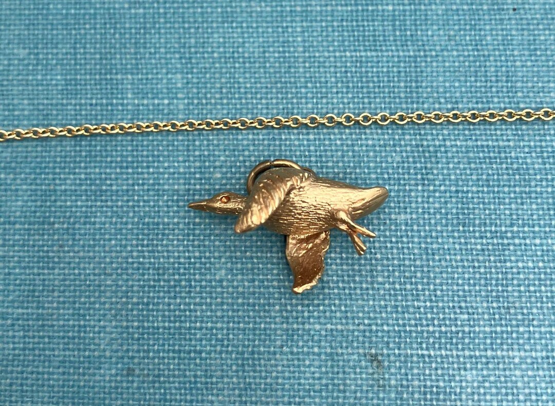Flying Duck Vintage Solid 14K Gold Charm/pendant With Optional 18 Inch ...