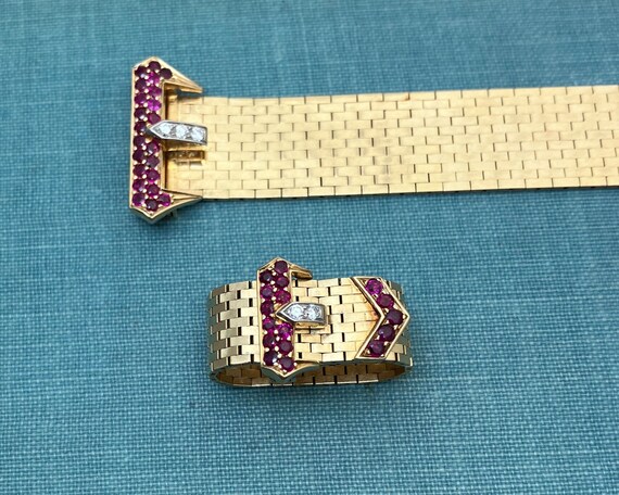 Vintage Authentic Mid Century Ruby and Diamond Buckle… - Gem