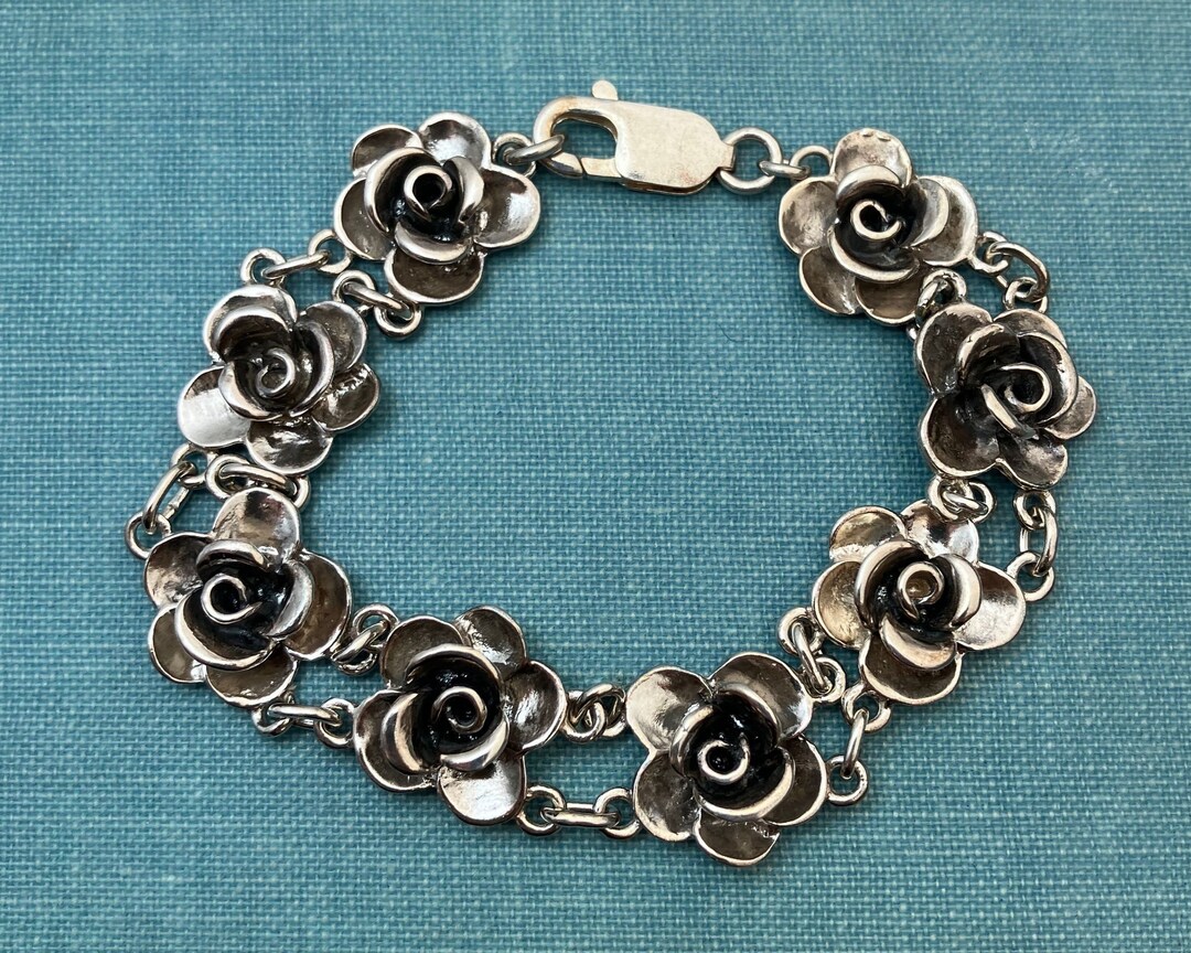 Rose Blossom Solid Sterling Silver Bracelet - Etsy