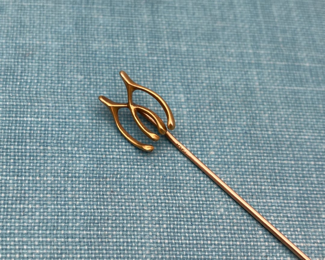 Good Luck/unity Double Wishbone 10K Yellow Gold Vintage Stick Pin - Etsy