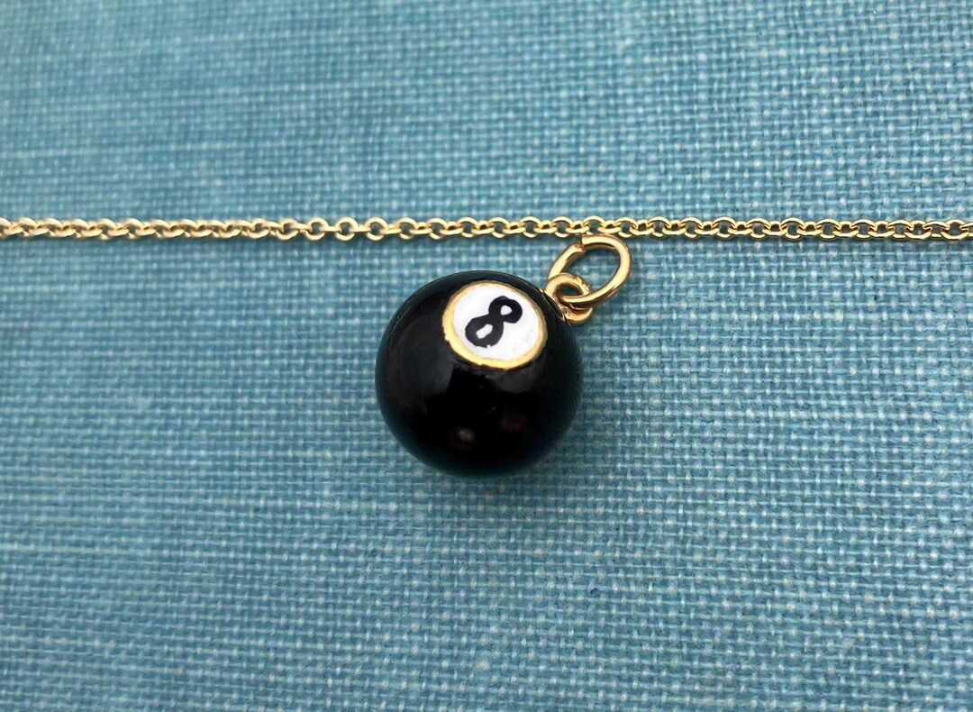 8 Ball Vintage Enamel 3D Gold Charm/pendant With Optional 18 Inch Cable ...