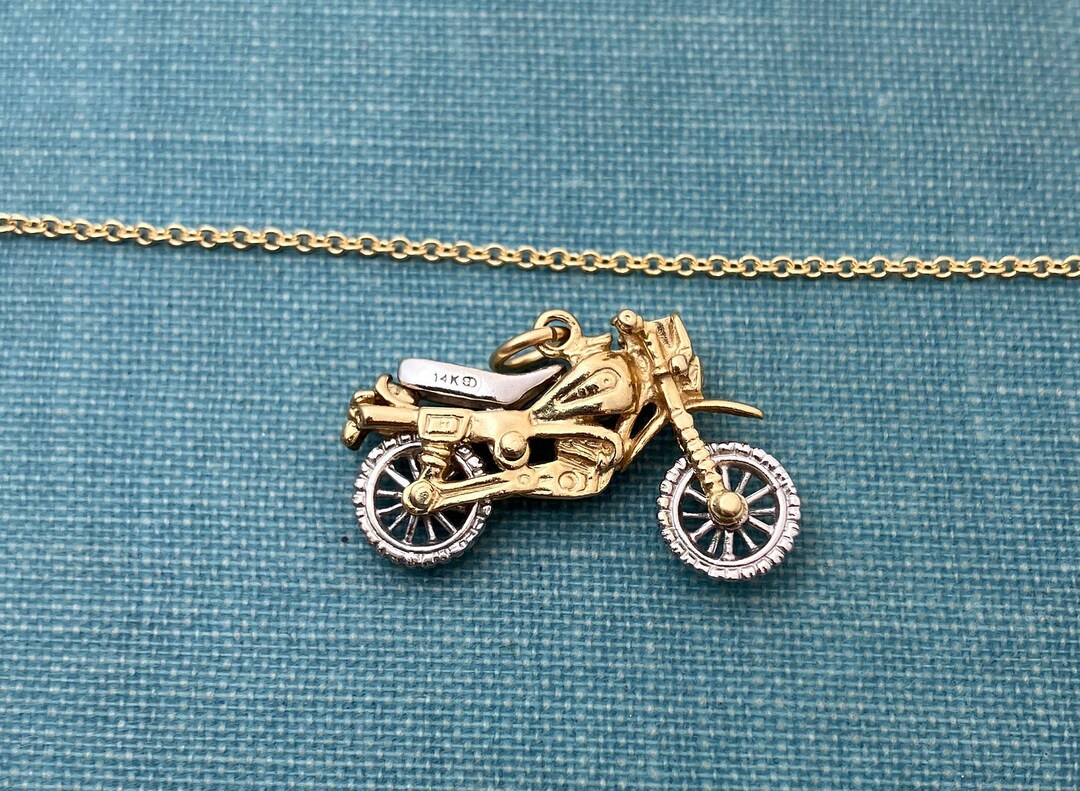 Two Tone Solid Gold Movable Motorcycle Charm/pendant With Optional 18 ...