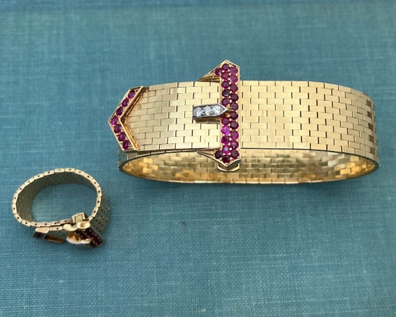 Vintage Authentic Mid Century Ruby and Diamond Buckle… - Gem