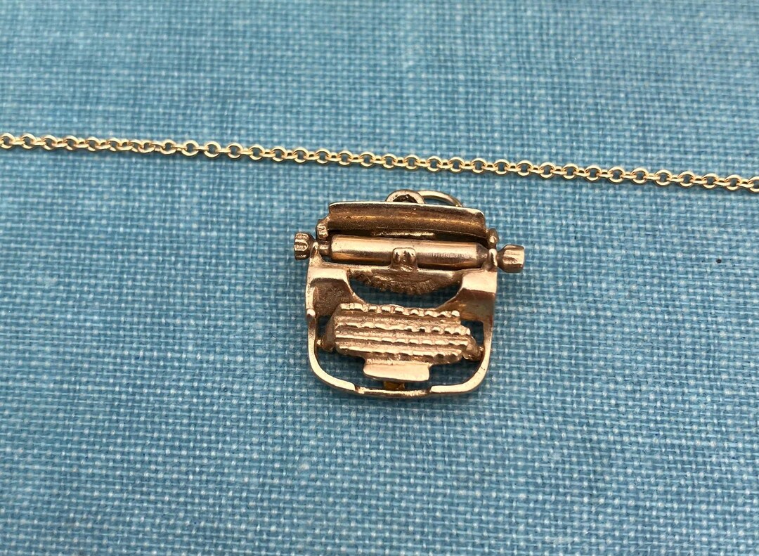 Vintage Movable Typewriter 14K Gold Charm With Optional 18 Inch Cable ...