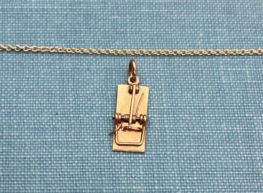 Vintage Movable Mouse Trap Charm 14K Yellow Gold With Optional 18 Inch ...
