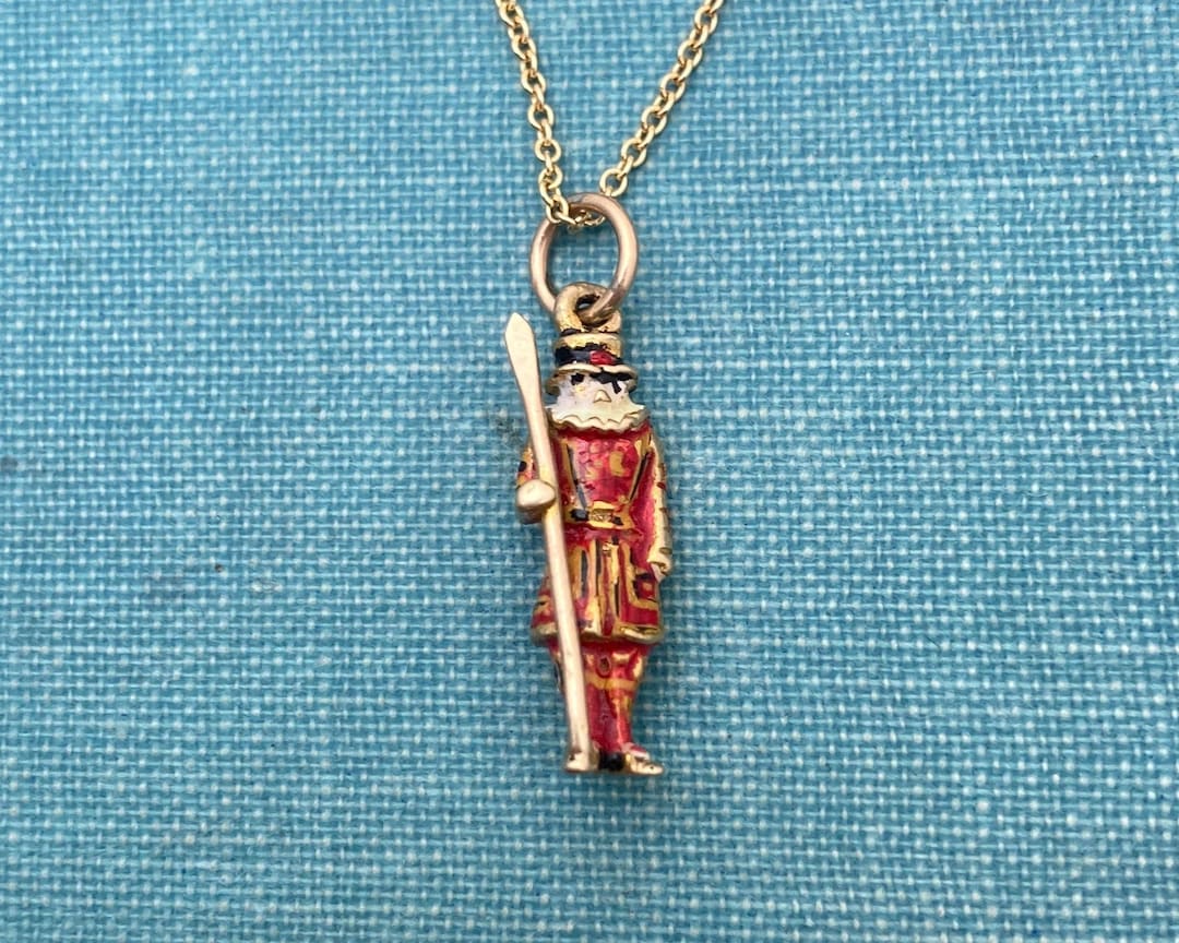 English Toy Soldier Nutcracker Gold Enamel Charm With Optional 18 Inch ...