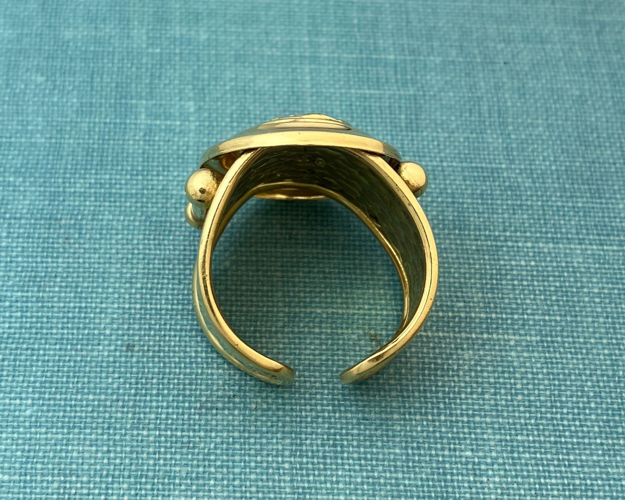 Large 18K Yellow Gold Statement Ring With Woman and Flower - Etsy