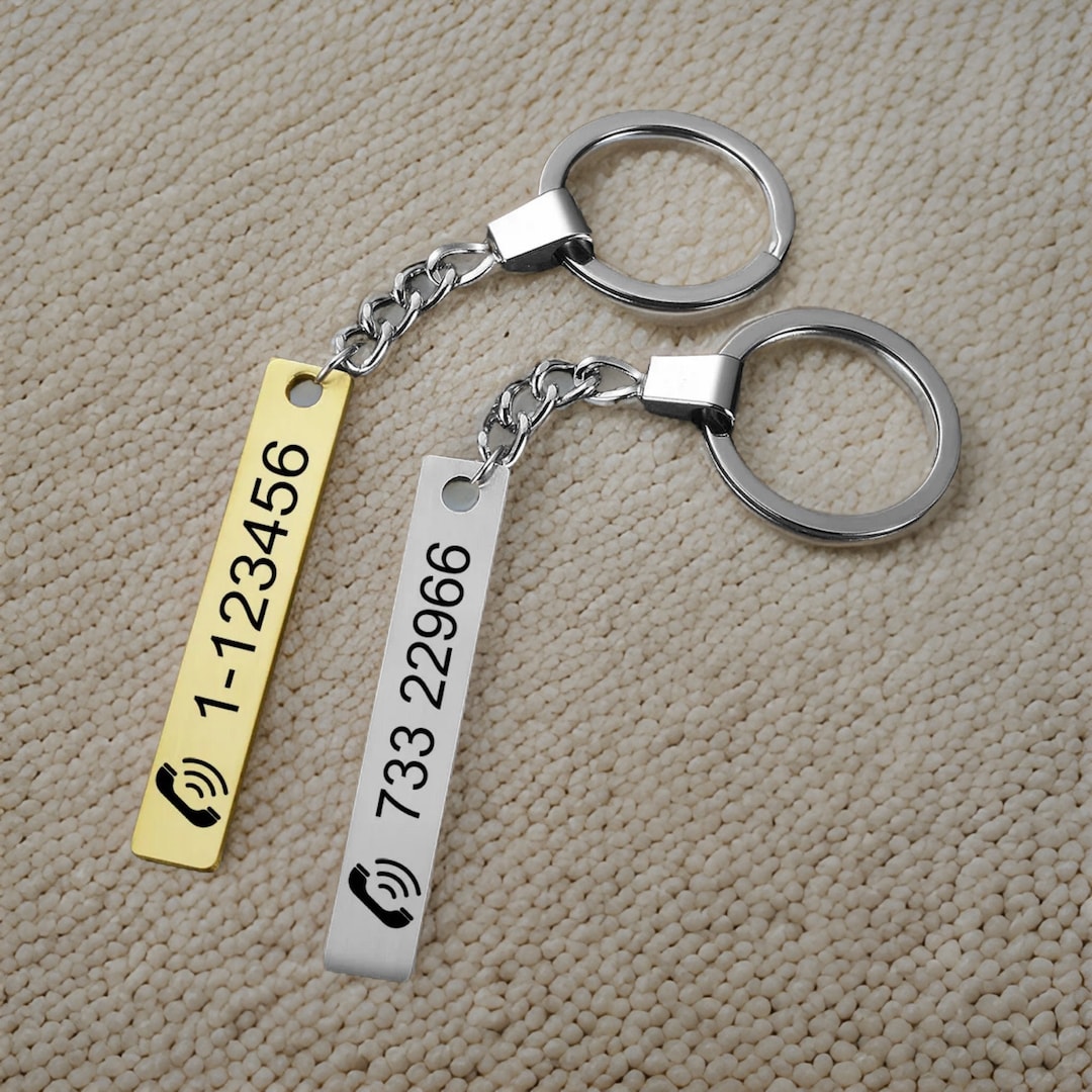 Custom Phone Number Logo Name Keychain Women Men Engraveing Key Chain ...