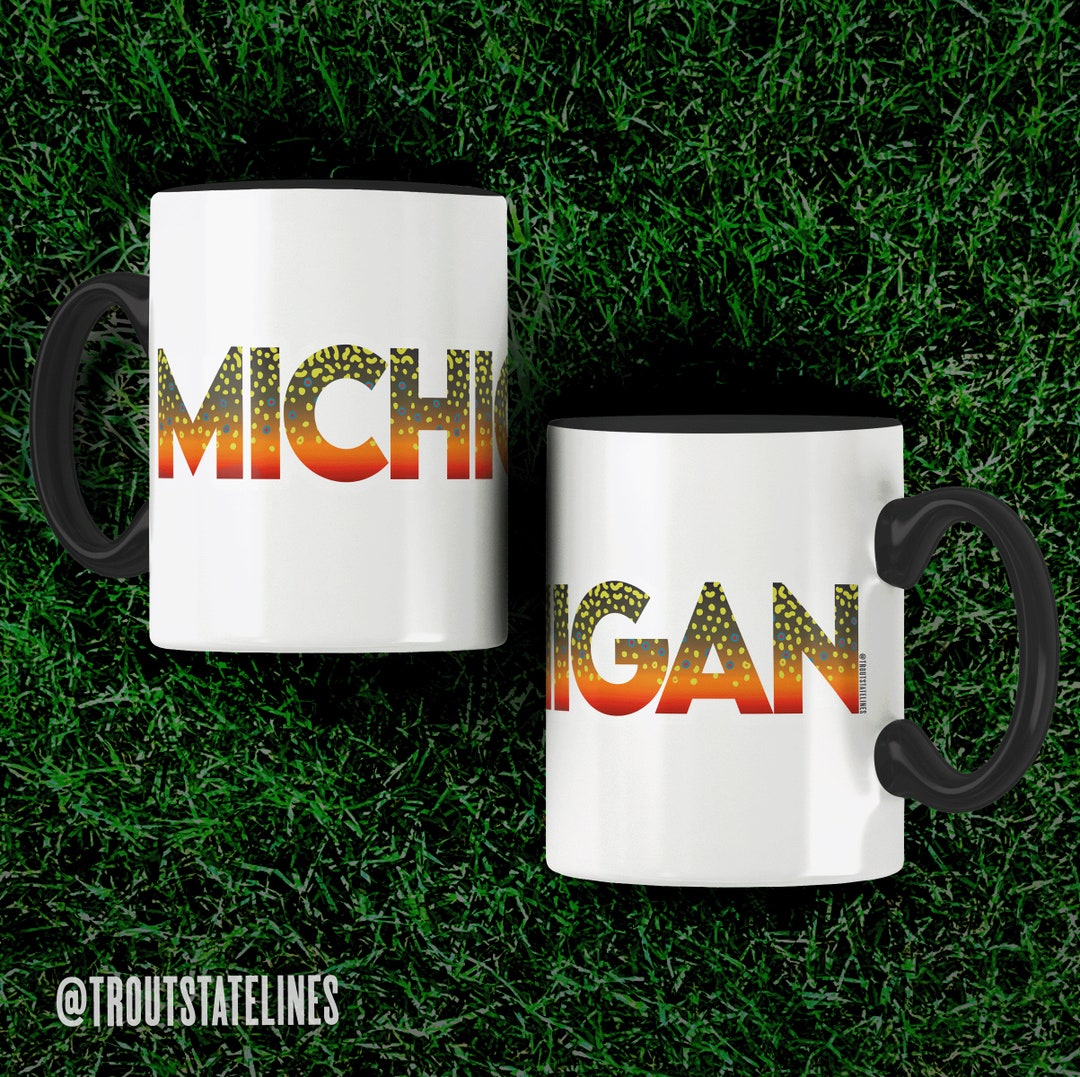 Michigan Trout Mug / Brook, Brown & Rainbow Trout / 11 Oz / MI State ...