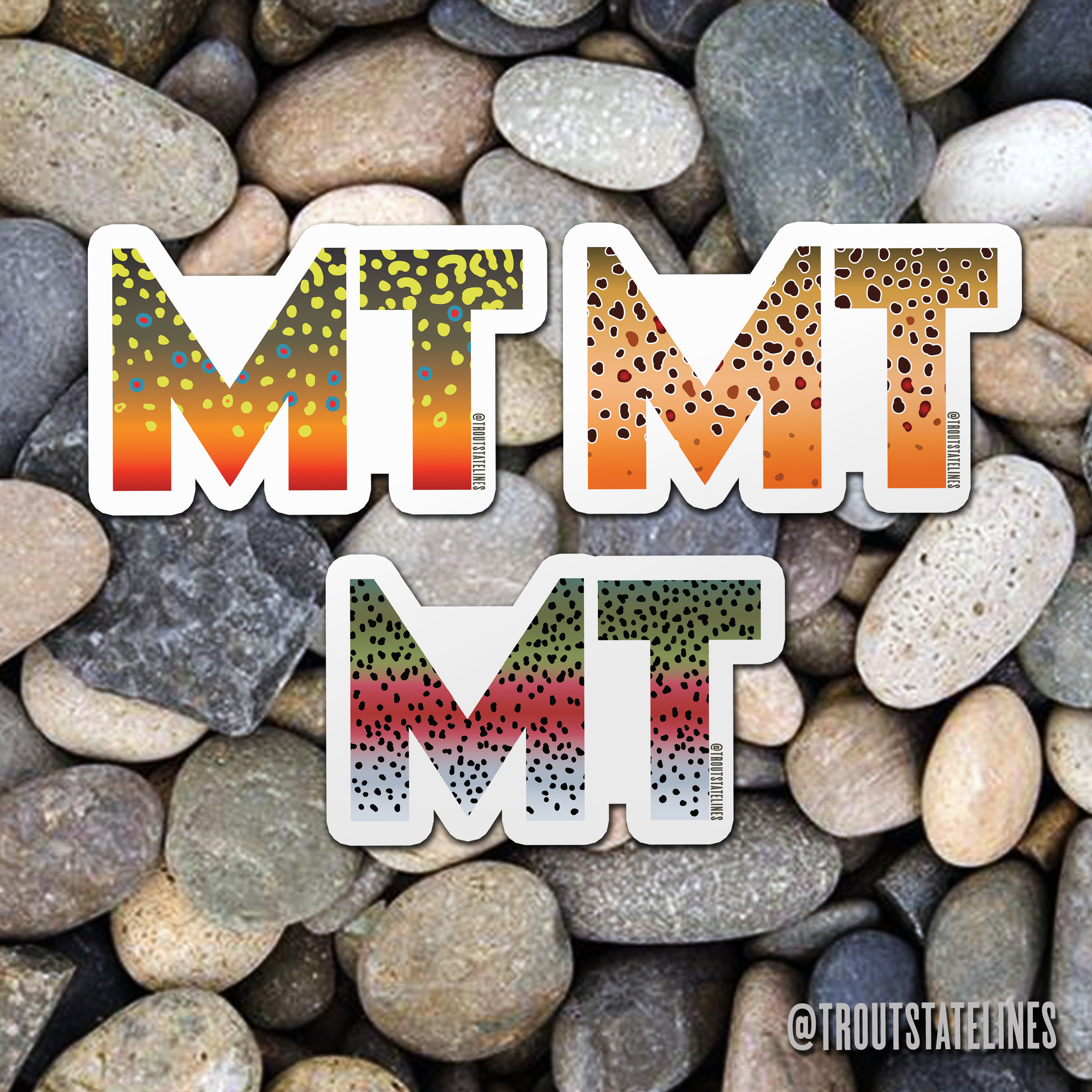 Montana Sticker MT / Brown, Brook & Rainbow Trout / Kiss Cut Decal ...