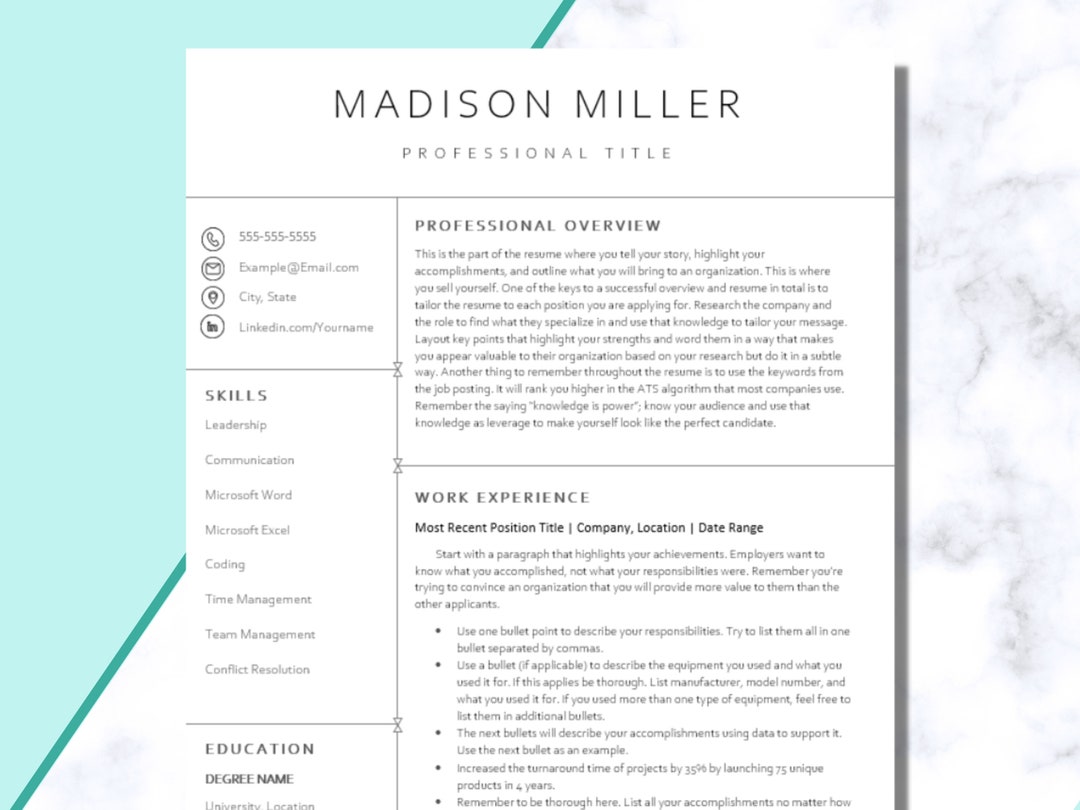 Resume Template Professional Modern Resume Template for Word - Etsy UK