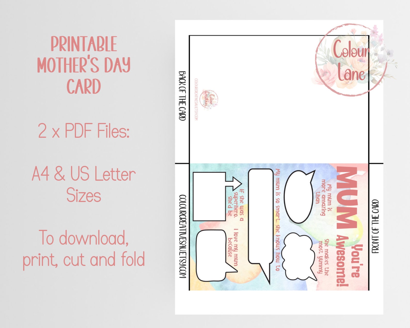 Mothers Day Card, All About My Mum Printable Card, All About Mom ...