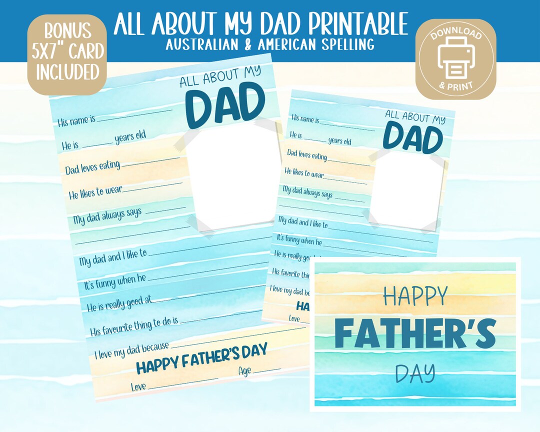 All About My Dad Printable, All About Dad, Father's Day Gift, Father's ...