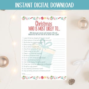Most Likely to Christmas Game, Printable Holiday Game, Printable ...