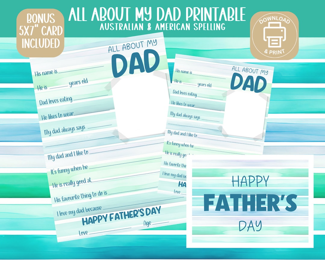 All About My Dad Printable, All About Dad, Father's Day Gift, Father's ...