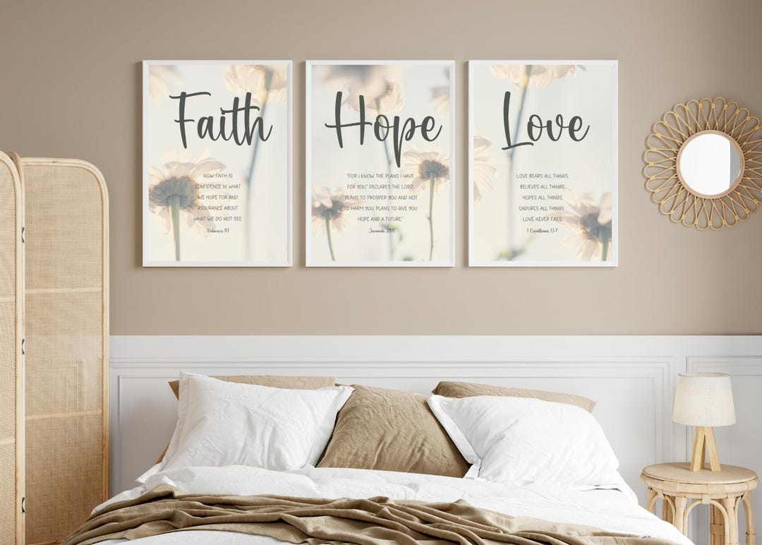 Faith Hope Love Printable Wall Art, Set of 3 Wall Art Prints, Living ...
