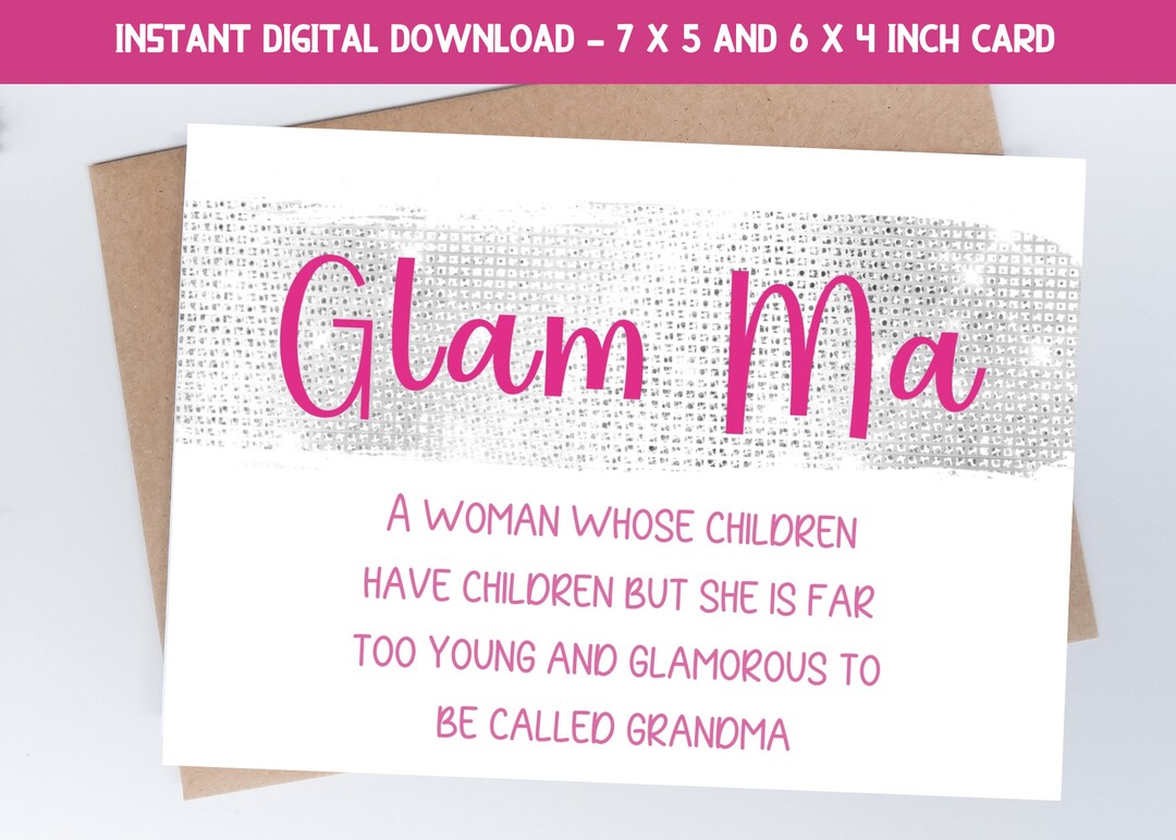 Mothers Day Card Printable, Mothers Day Card, Grandmother, Glamma ...