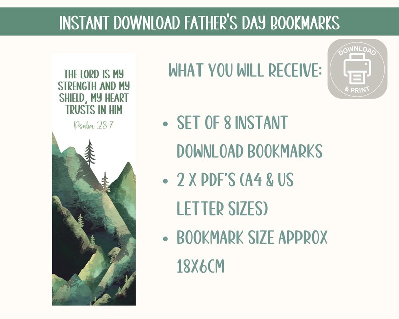 Father's Day Bible Verse Bookmarks: Christian Gift (digital Download ...