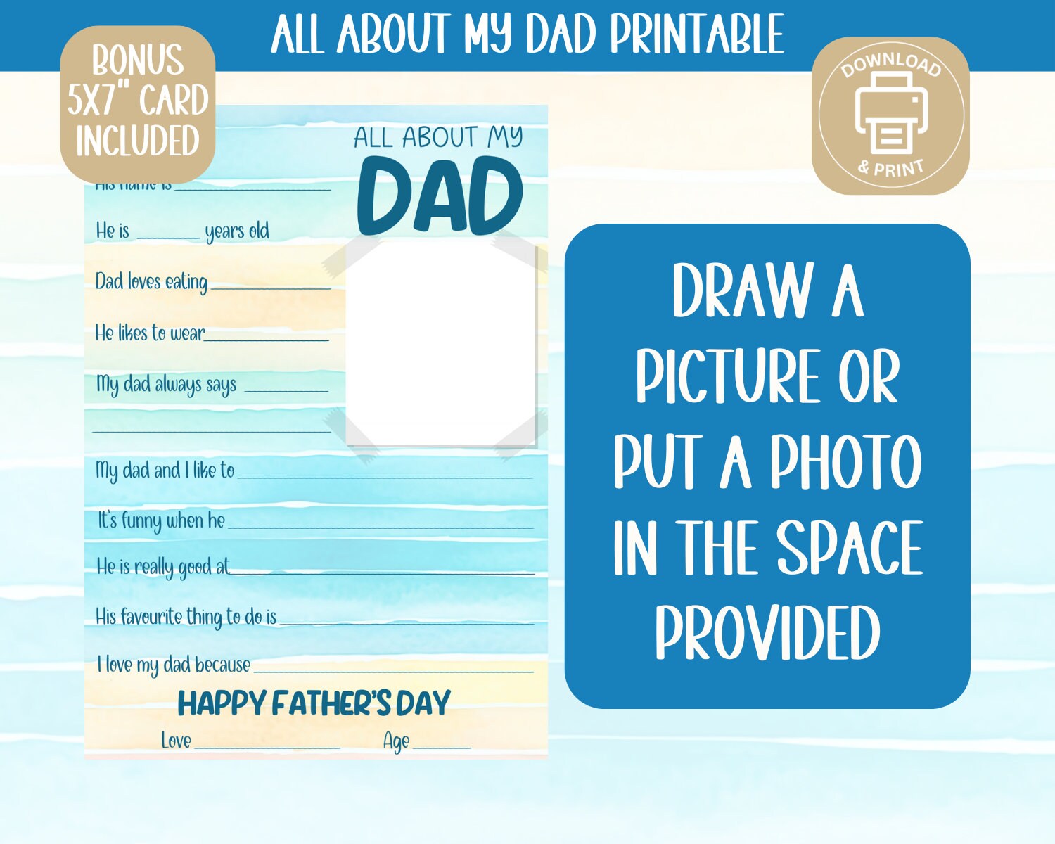 All About My Dad Printable, All About Dad, Father's Day Gift, Father's ...