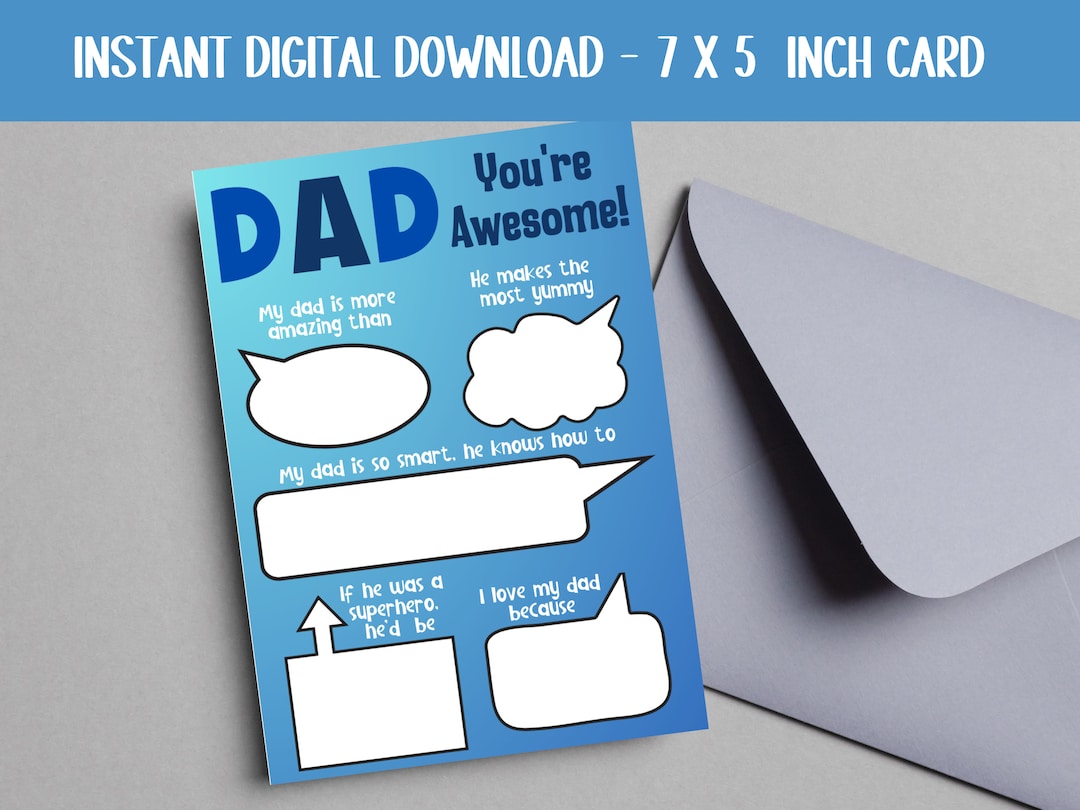 Fill in the Blank Father's Day Card: Kid's Printable (PDF) - Etsy
