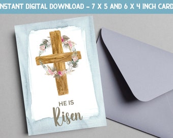 He is Risen Easter Greeting Card Instant Download Easter Printable ...