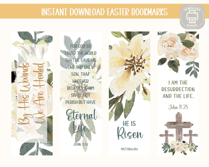 Easter Bible Verse Bookmarks: Floral Christian Gifts (digital Download ...