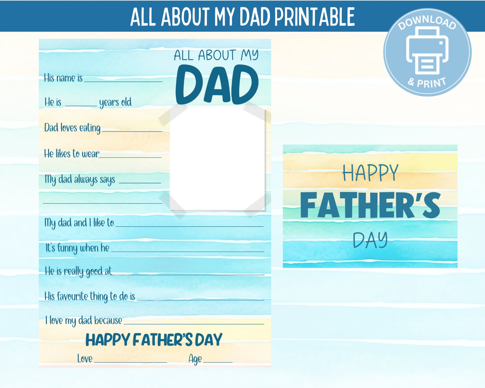 Father's Day Bundle, All About My Dad Printable, Father's Day Gift ...
