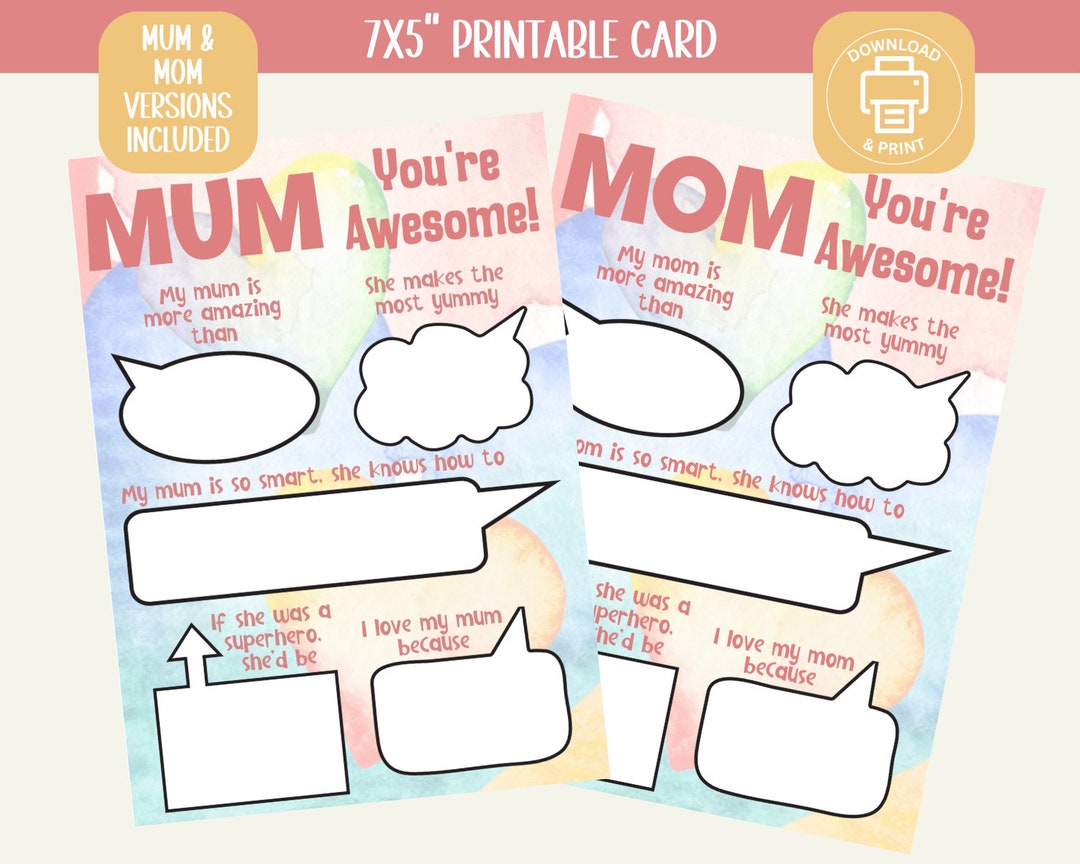 Mothers Day Card, All About My Mum Printable Card, All About Mom ...