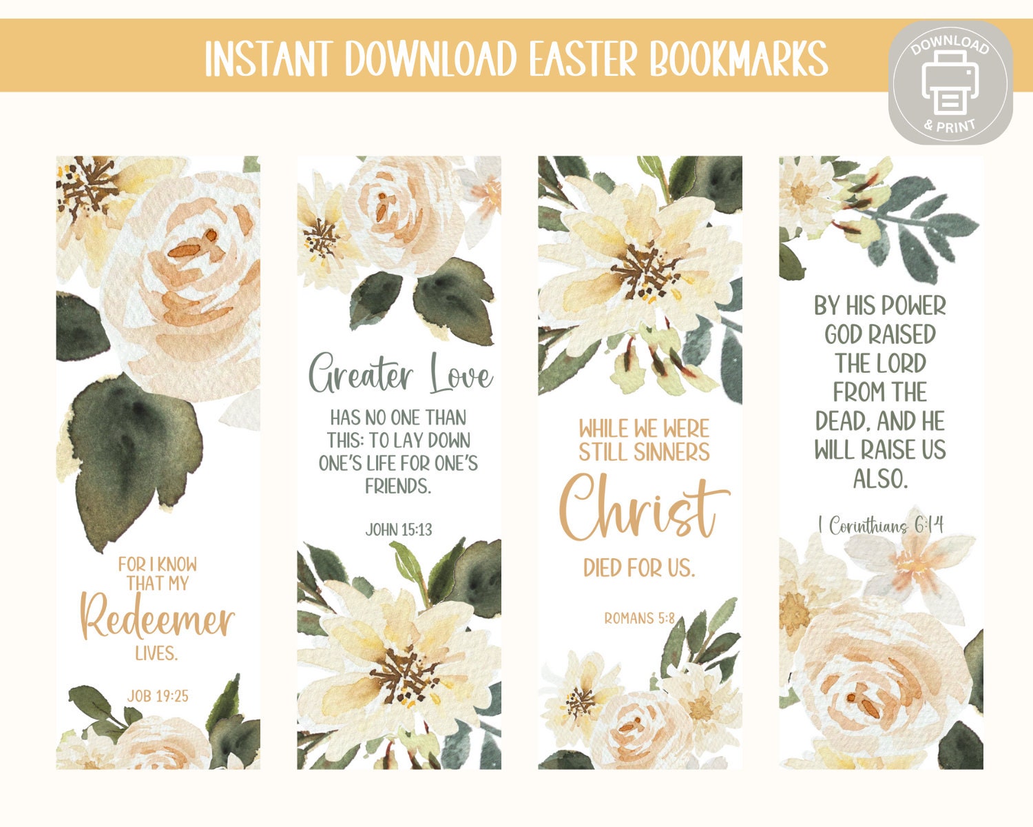 Easter Bible Verse Bookmarks: Floral Christian Gifts (digital Download ...