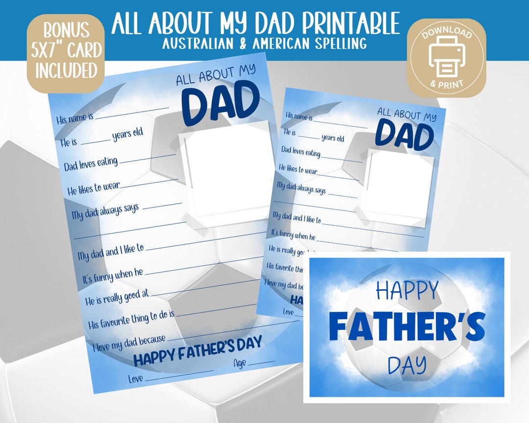 All About My Dad Printable, All About Dad, Father's Day Gift, Father's ...