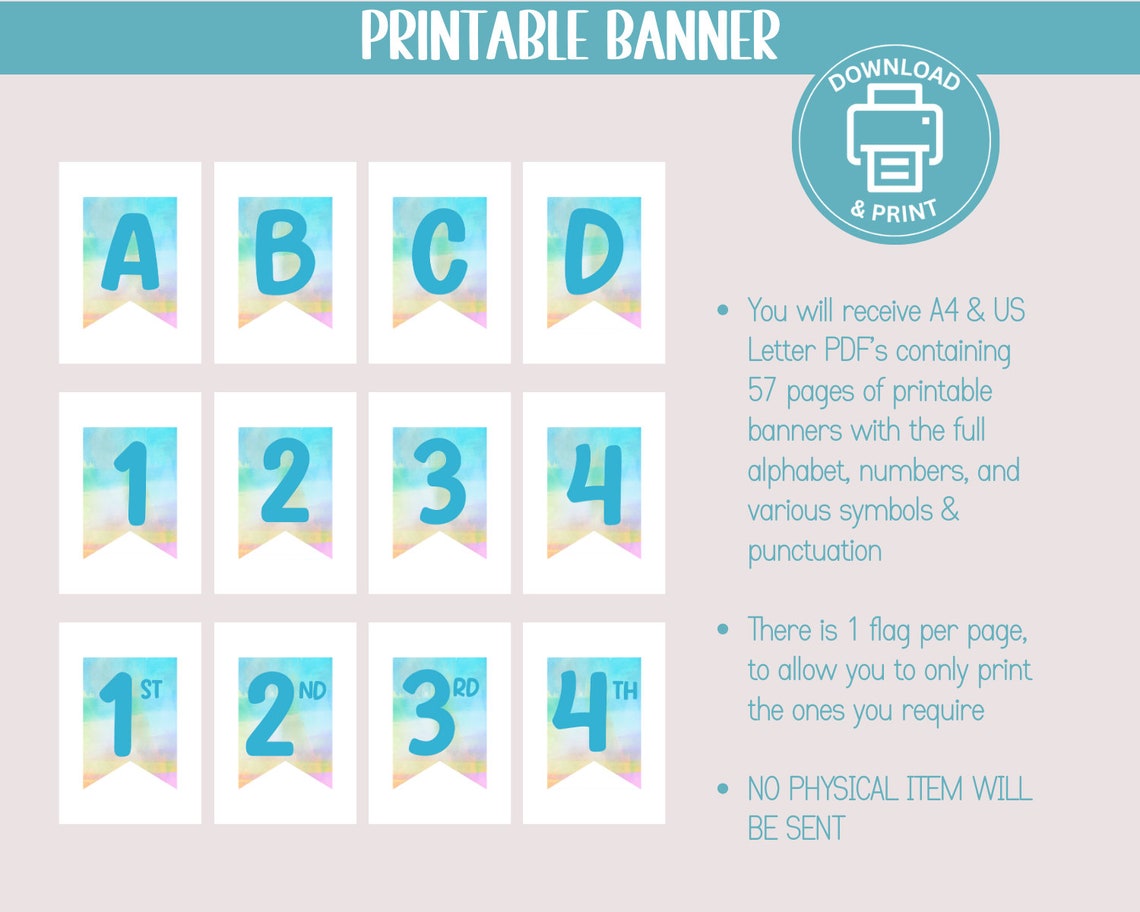 Printable Alphabet Banner, Letter and Number Printable Banner, Party ...