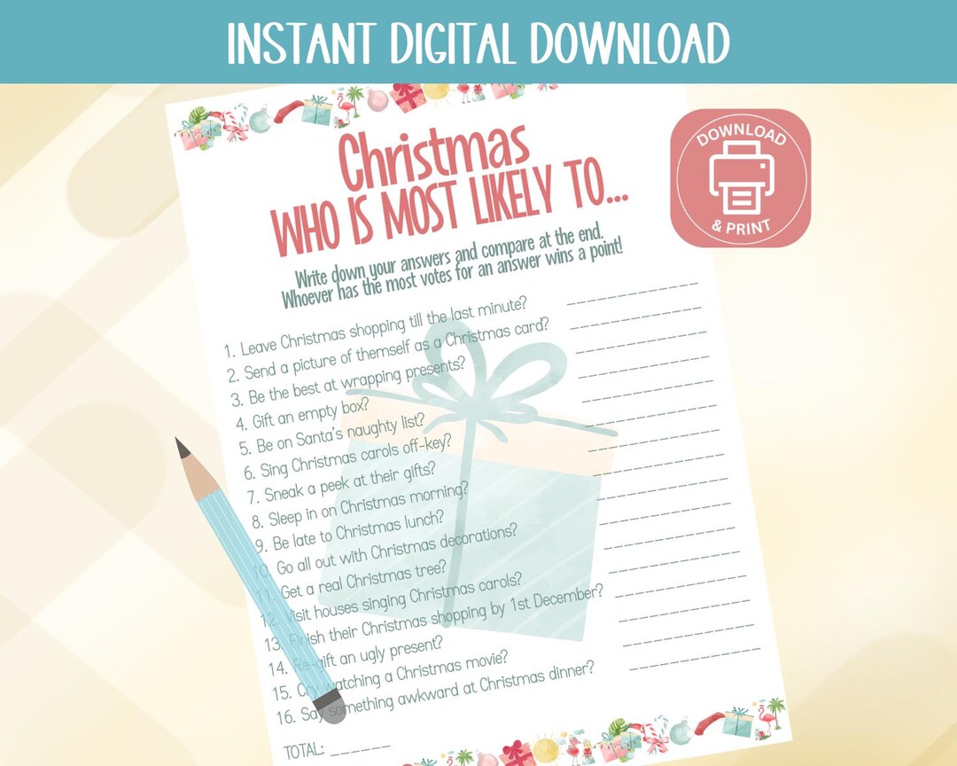 Most Likely to Christmas Game, Printable Holiday Game, Printable ...