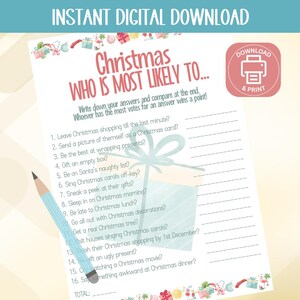 Most Likely to Christmas Game, Printable Holiday Game, Printable ...