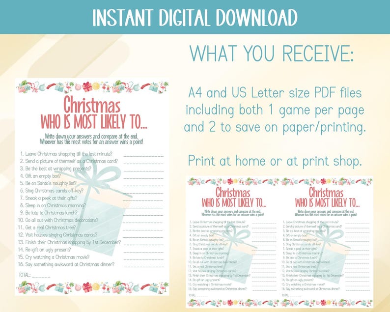 Most Likely to Christmas Game, Printable Holiday Game, Printable ...