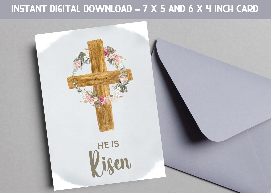 Christian Easter Card: He is Risen Floral Cross (digital Download) - Etsy